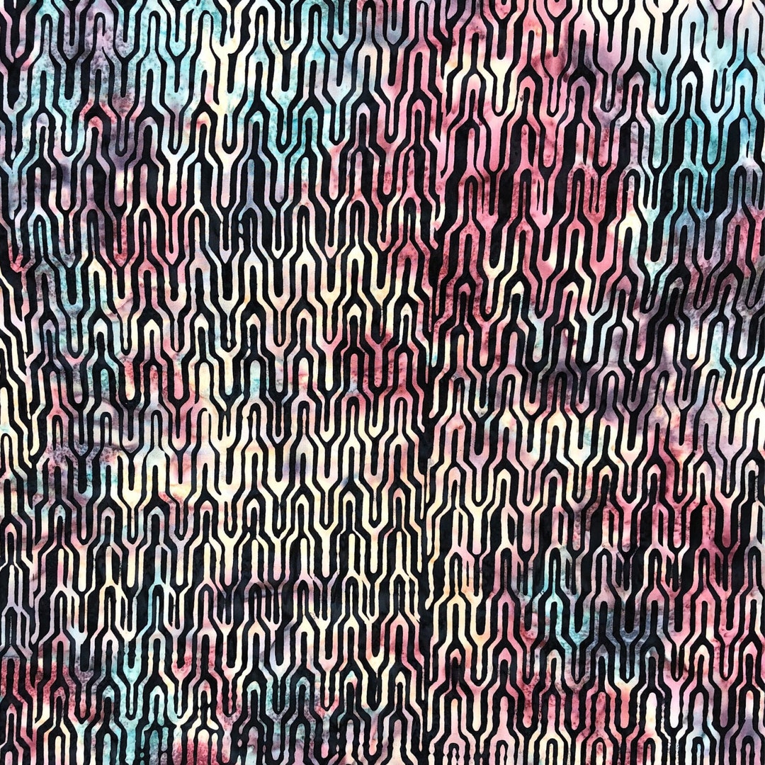 Abstract Batik Fabric / 100% Quilters Cotton / Black & Multi-colored ...
