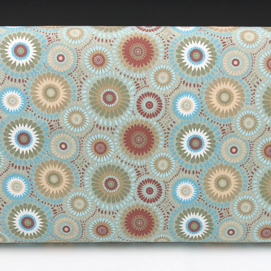 Sage Fabric / 100% Cotton Fabric / Cream, Sage & Rust Medallions / Lucky Medallion Sage / Fabric ...