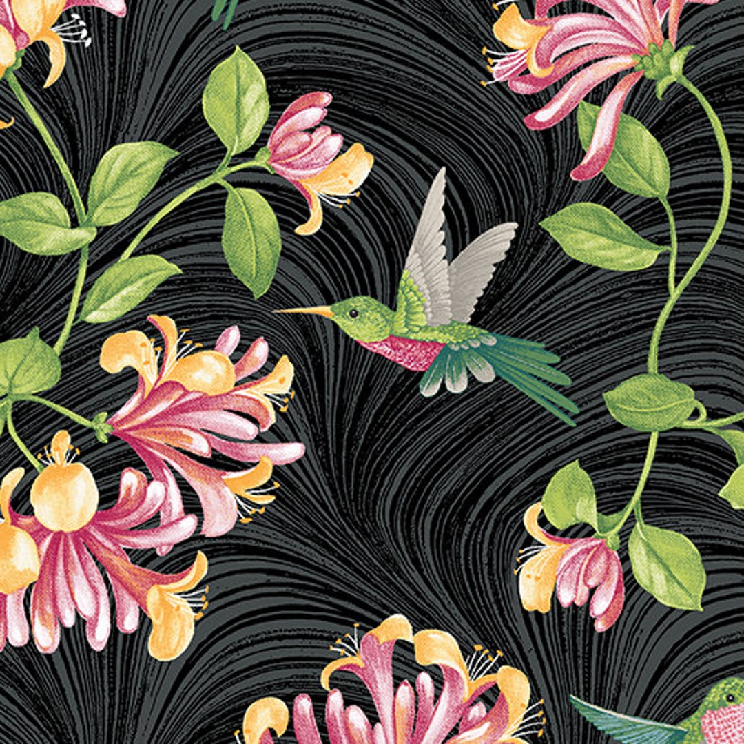 Hummingbird Fabric / 100% Quilting Cotton / Hummingbirds & Honeysuckle ...