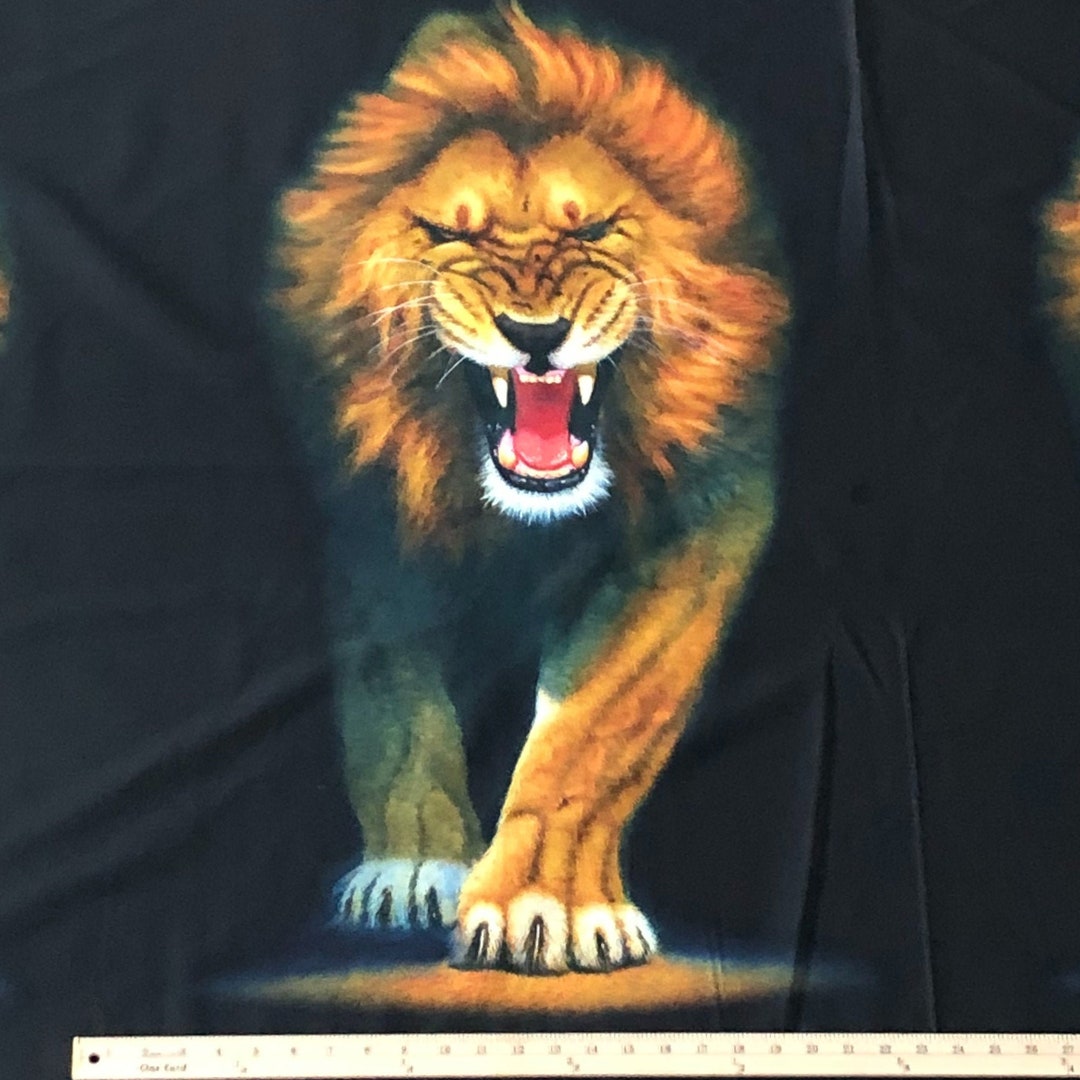 Lion Fabric Panel / 100% Cotton Fabric / Animal Kingdom / Wild Lion ...