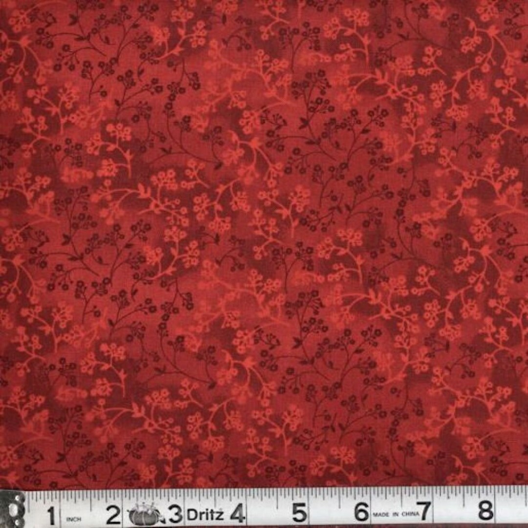 Red Tonal Fabric / 100% Cotton Fabric / Razzle Dazzle Red / Vines ...