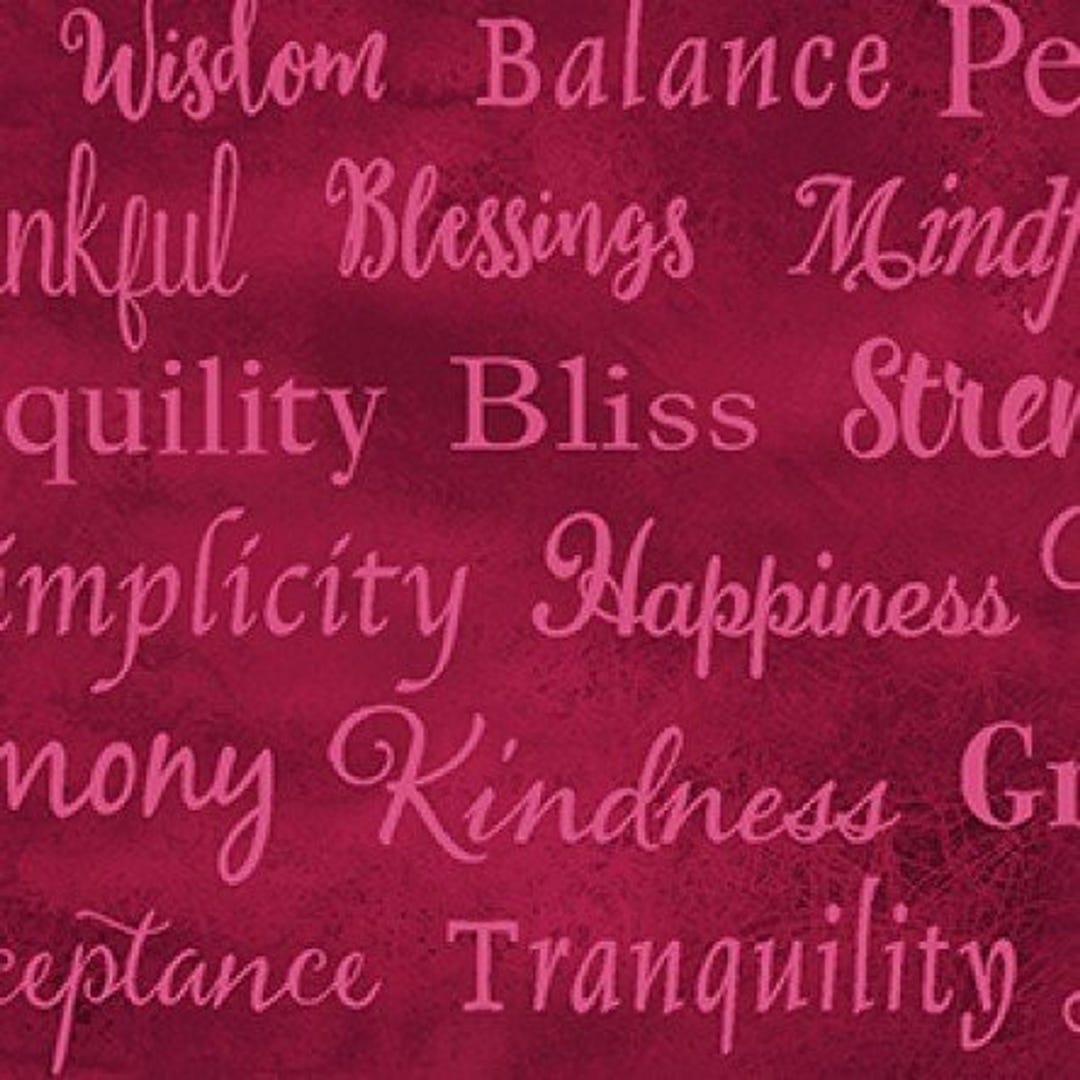Inspirational Words Cotton Fabric: Dark Red Quilter Cotton, Good Vibes ...