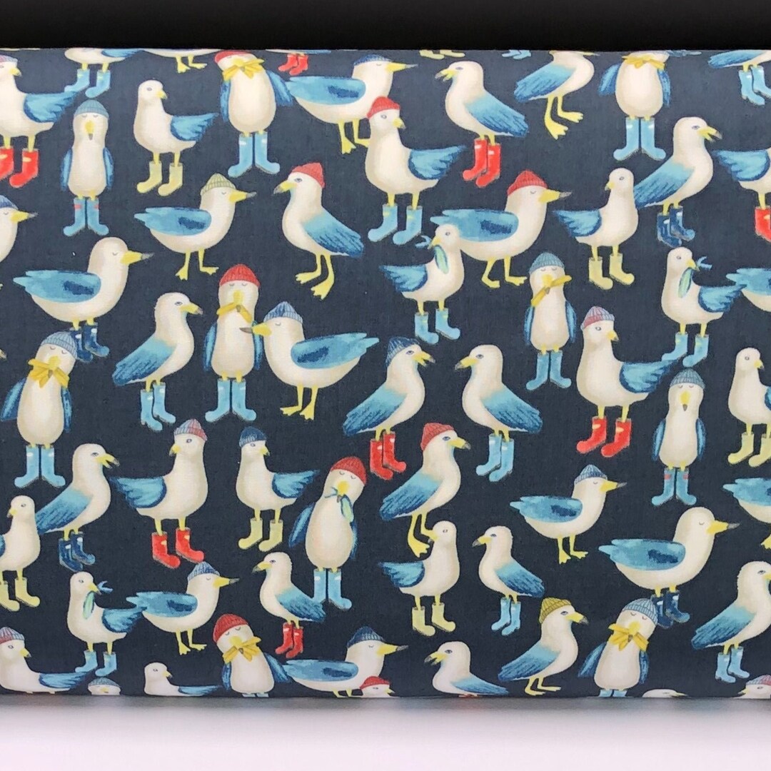 Seagulls Fabric / 100% Quilter Cotton / Navy Blue Fabric / Beach Ocean ...