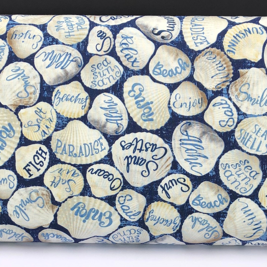 Seashells Fabric / 100% Quilter Cotton Fabric / Words on Seashells ...
