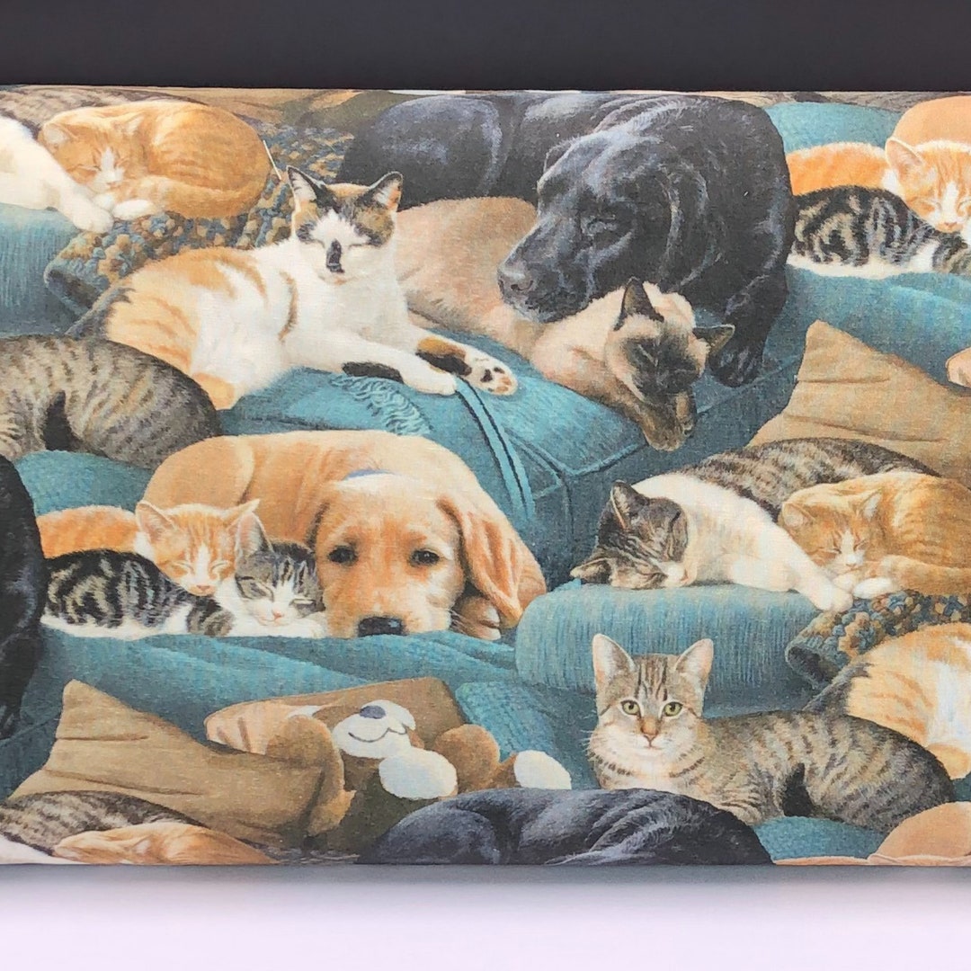 Cat and Dog Fabric / 100% Cotton Fabric / Slumber Party Cats Dogs ...