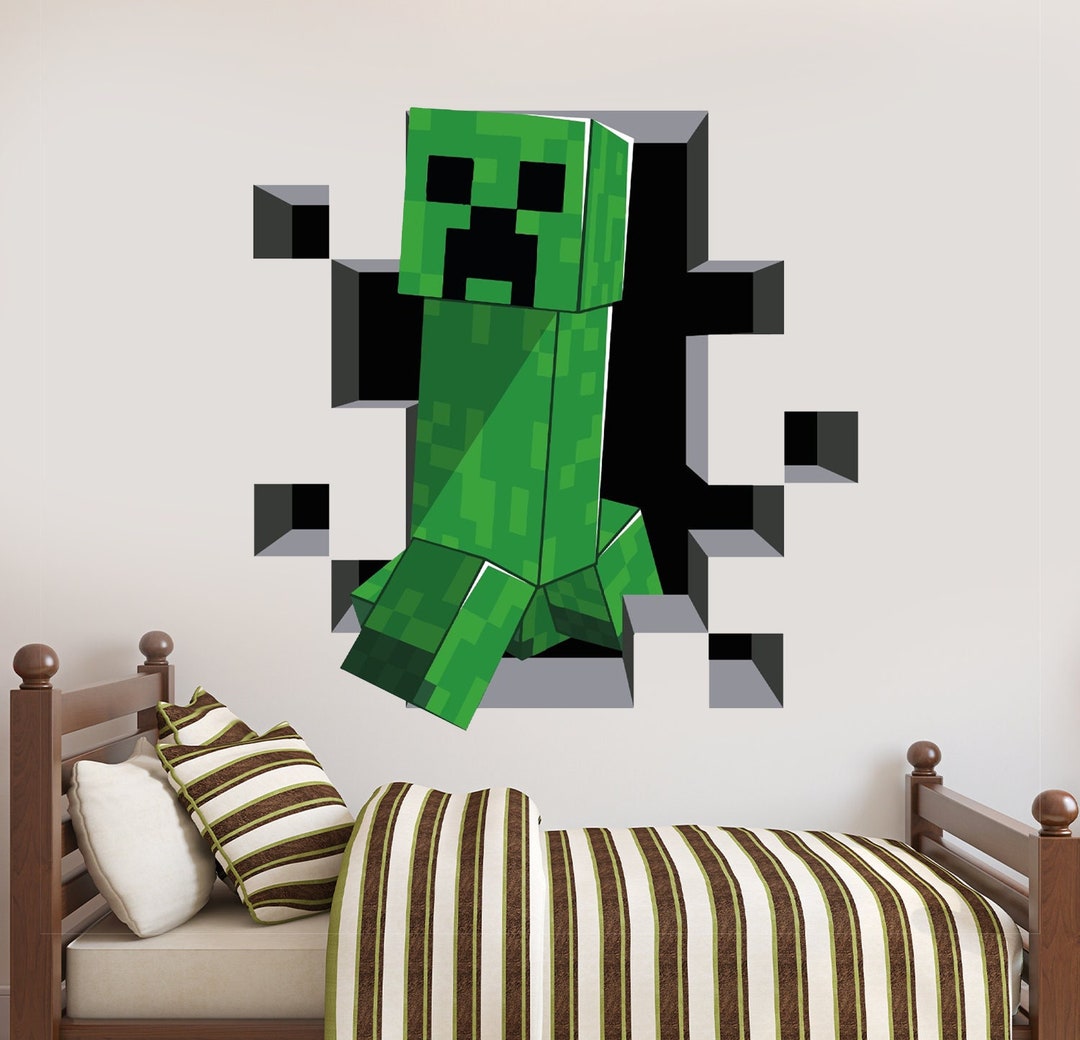 Green Block Boy Wall Decal | Green Block Man Vinyl Wall Decal| Teen Vinyl Wall Decal| Gamer Wall ...