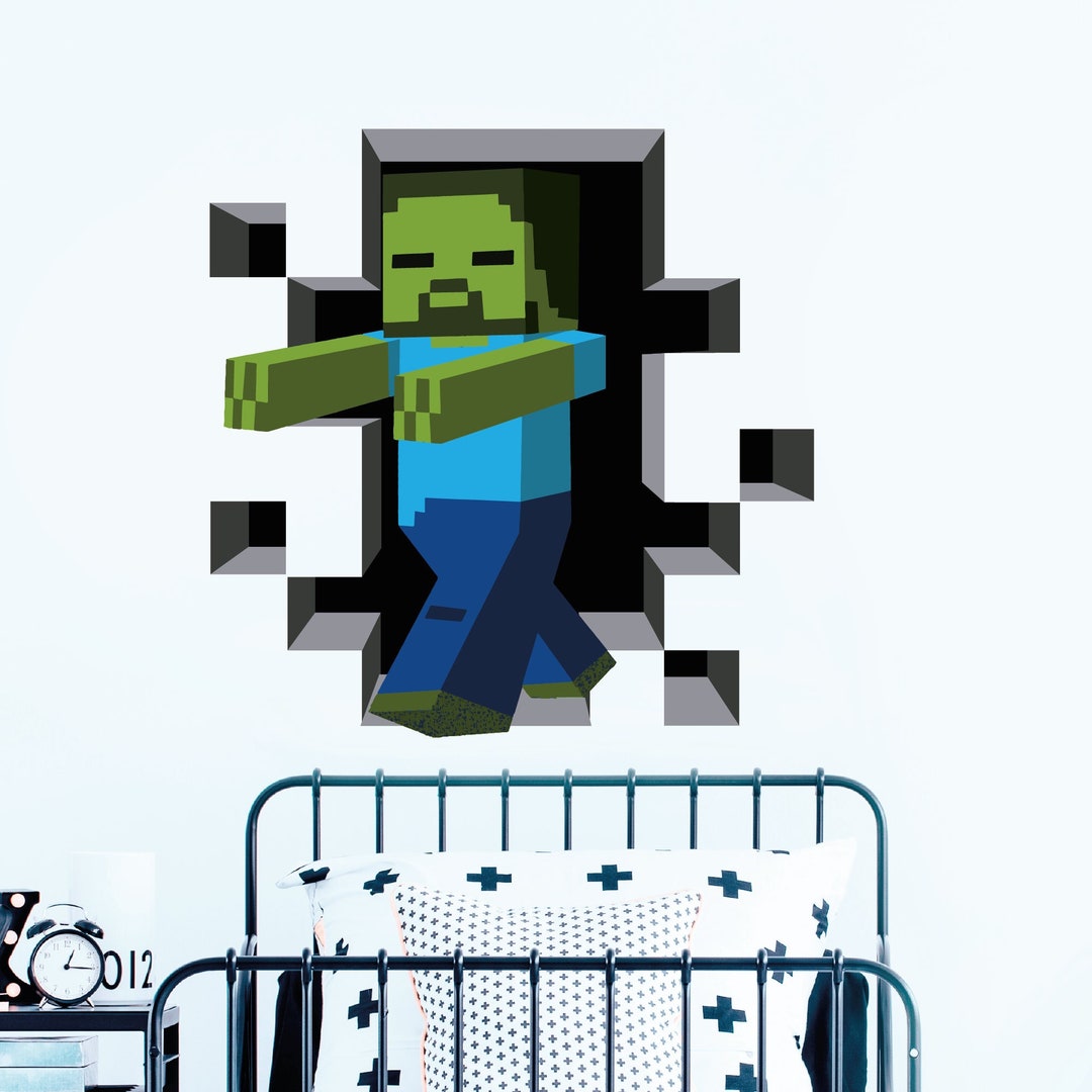 Zombie Character Block Boy Wall Decal |zombie Block Man Vinyl Wall ...