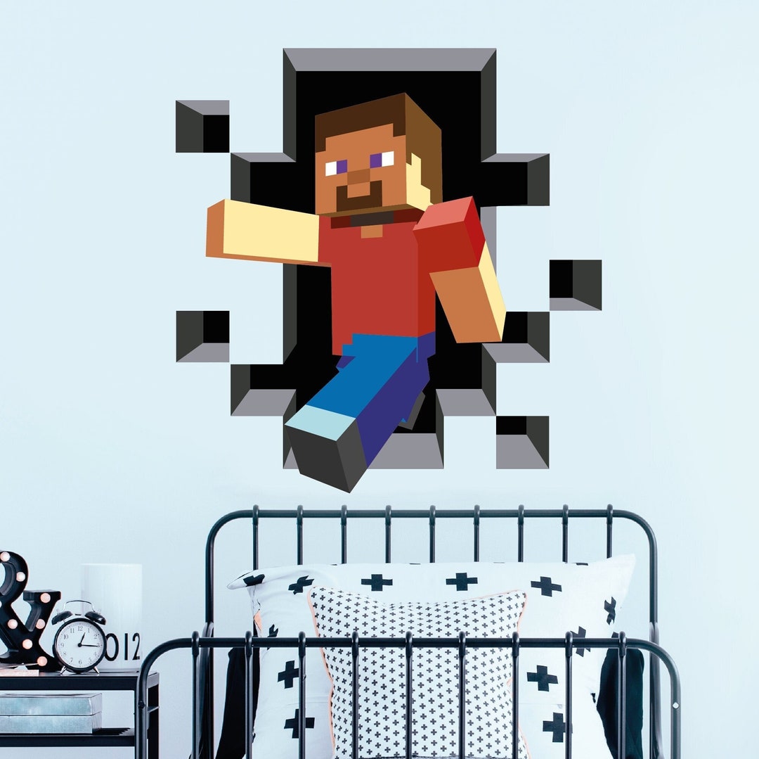 Personalized Character Boy Block Breaking Through Wall Decal ...