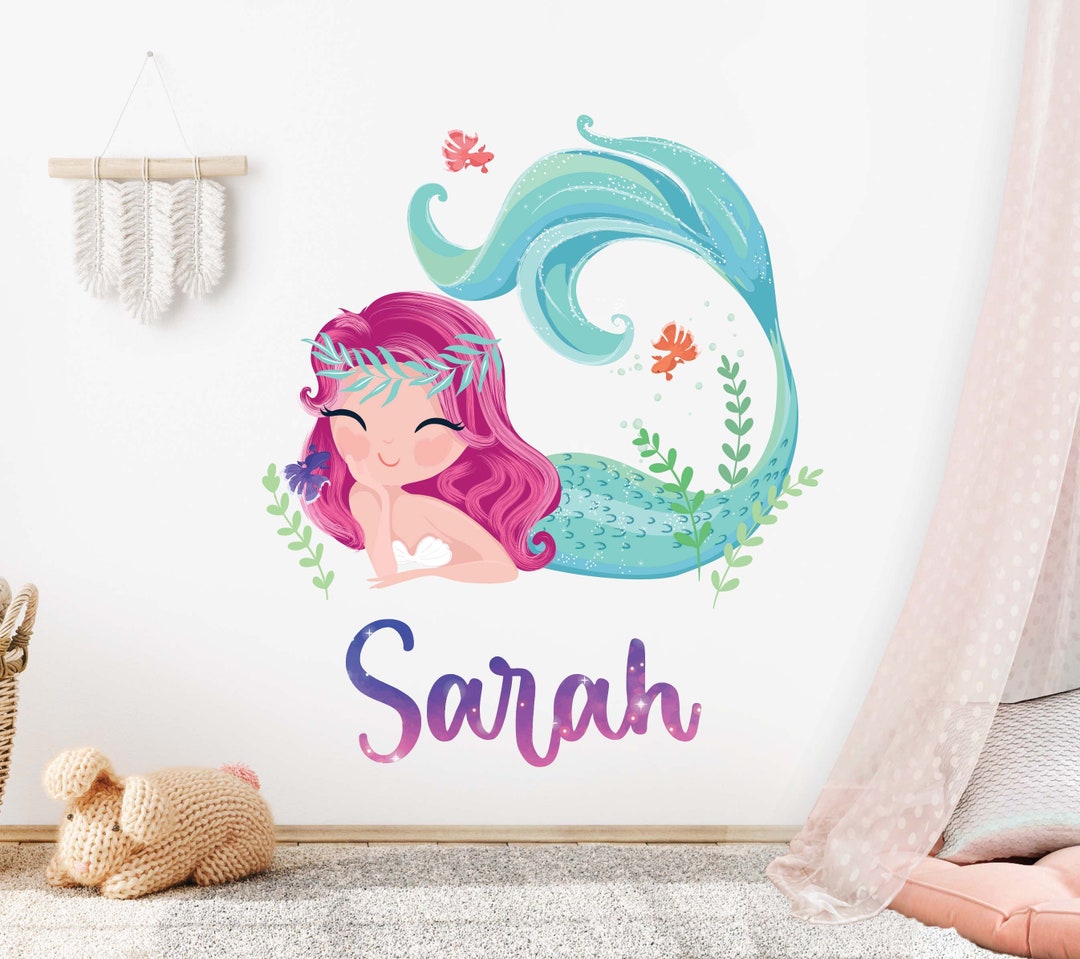Personalized Cute Mermaid Name Wall Decal - Cute Mermaid Name Vinyl ...
