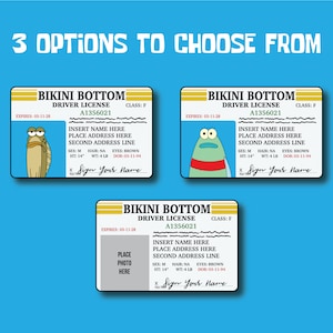 Bikini Bottom Drivers License Editable PDF Digital Download | Etsy