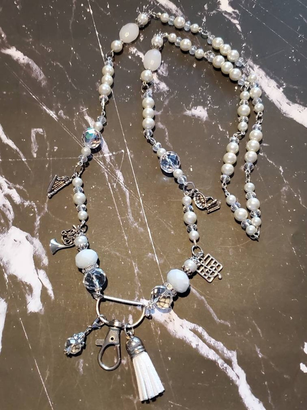 Classical Music Lanyard: Faux Pearl & Crystal ID Badge Holder - Etsy