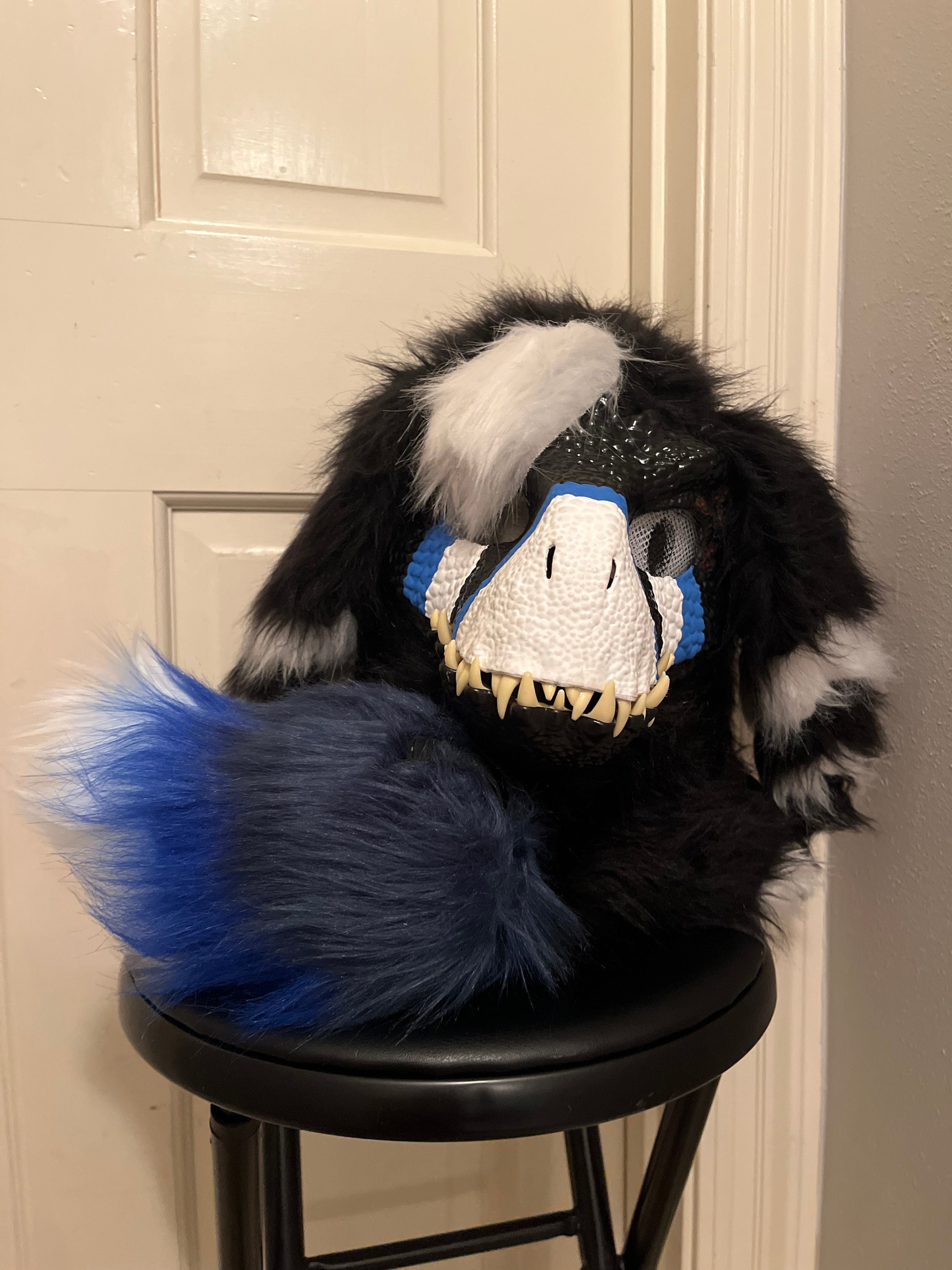 Premade Dinomask Fursuit Black White Blue Furry Mask - Etsy