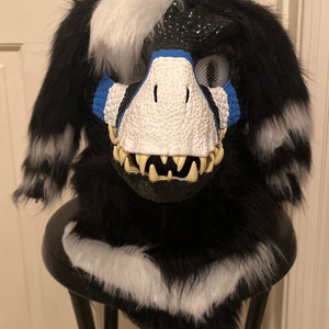Premade Dinomask Fursuit Black White Blue Furry Mask - Etsy