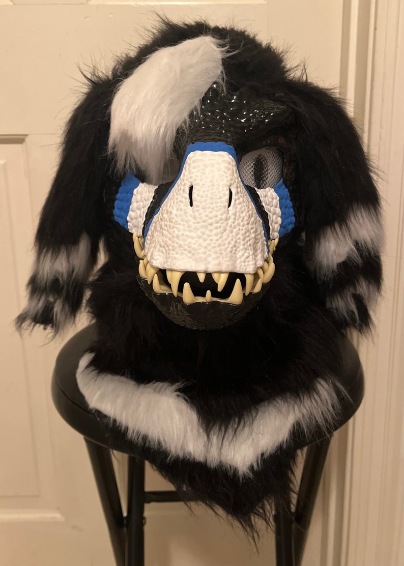 Premade Dinomask Fursuit Black White Blue Furry Mask - Etsy