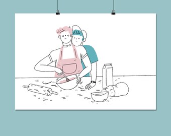 Gay Line Art Minimalist Drawing Gay Couple Print Lovers Art - Etsy