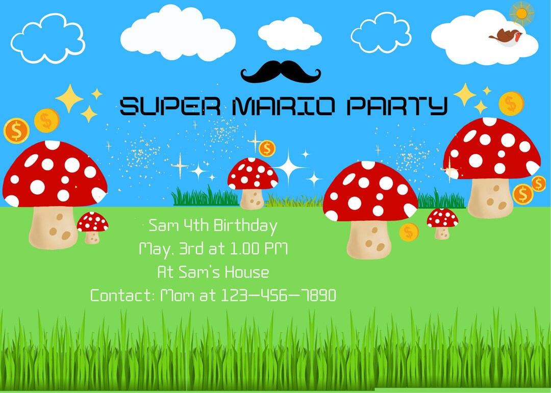 Super Mario Bros Birthday Invite, Super Mario Theme Birthday Invitation ...