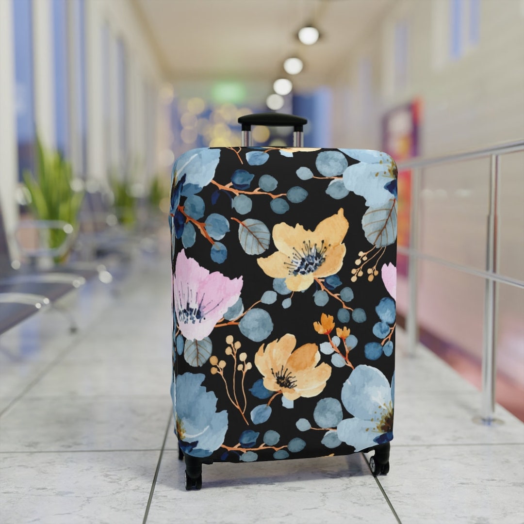 Blue Floral Pattern - Luggage Cover - Top Suitcase Protection, Baggage ...