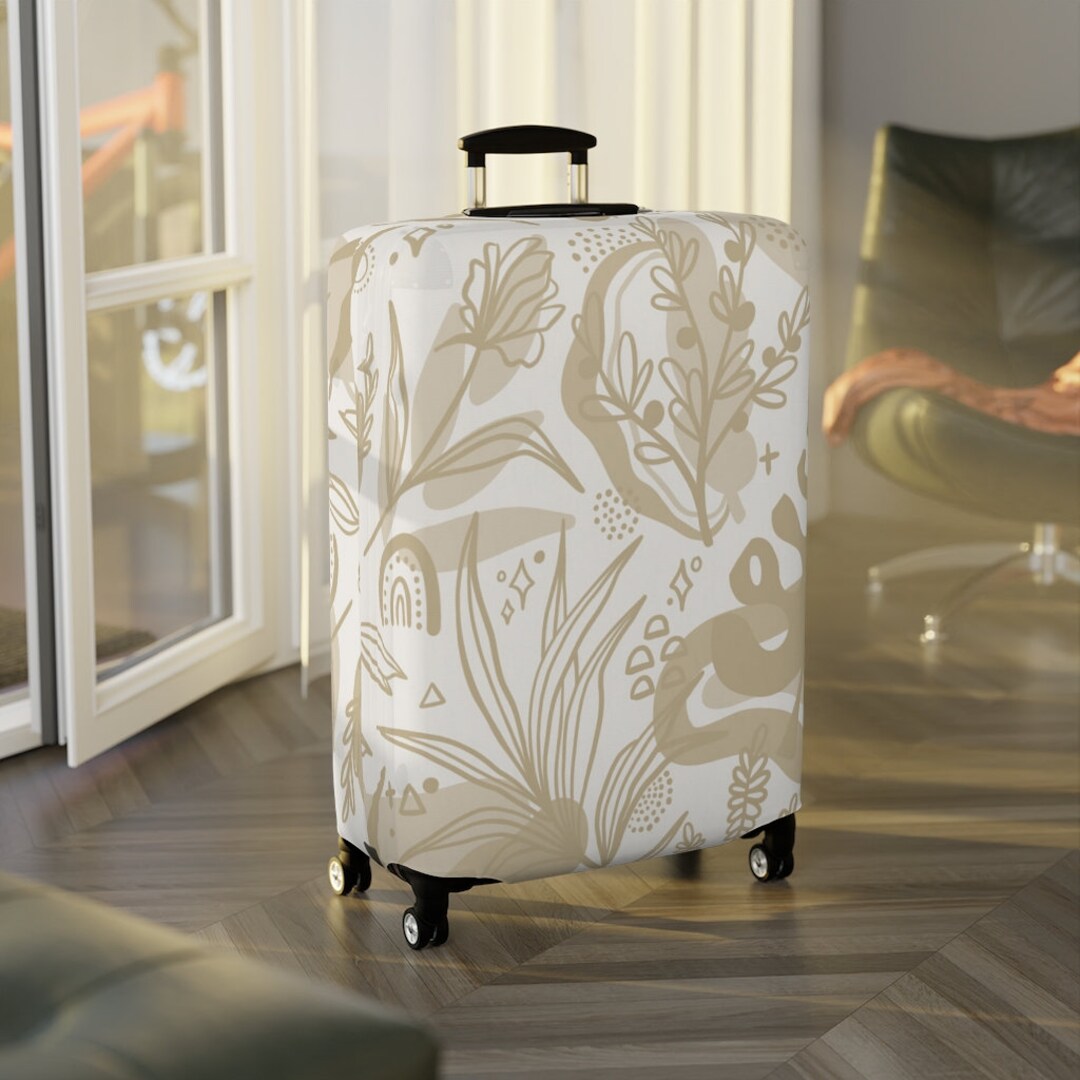 Luggage Covers - White Floral Design - Elastic Polyester Spandex Fabric ...