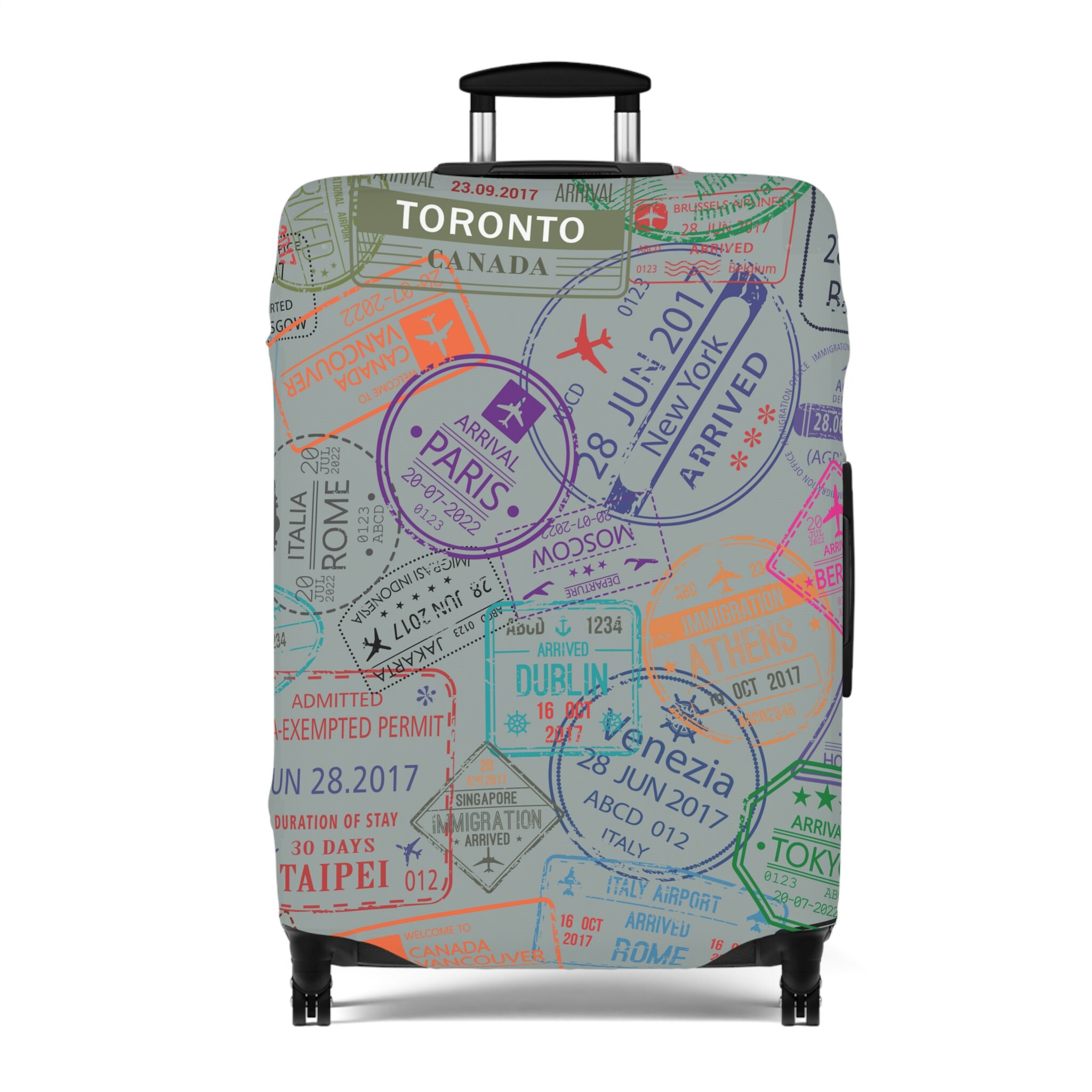 Luggage and Suitcase Covers - Passport Travel Stamps Design Grey | Top ...