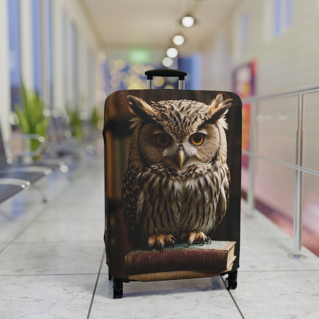 Luggage and Suitcase Cover A.I Generated Owl in Library Custom Print ...