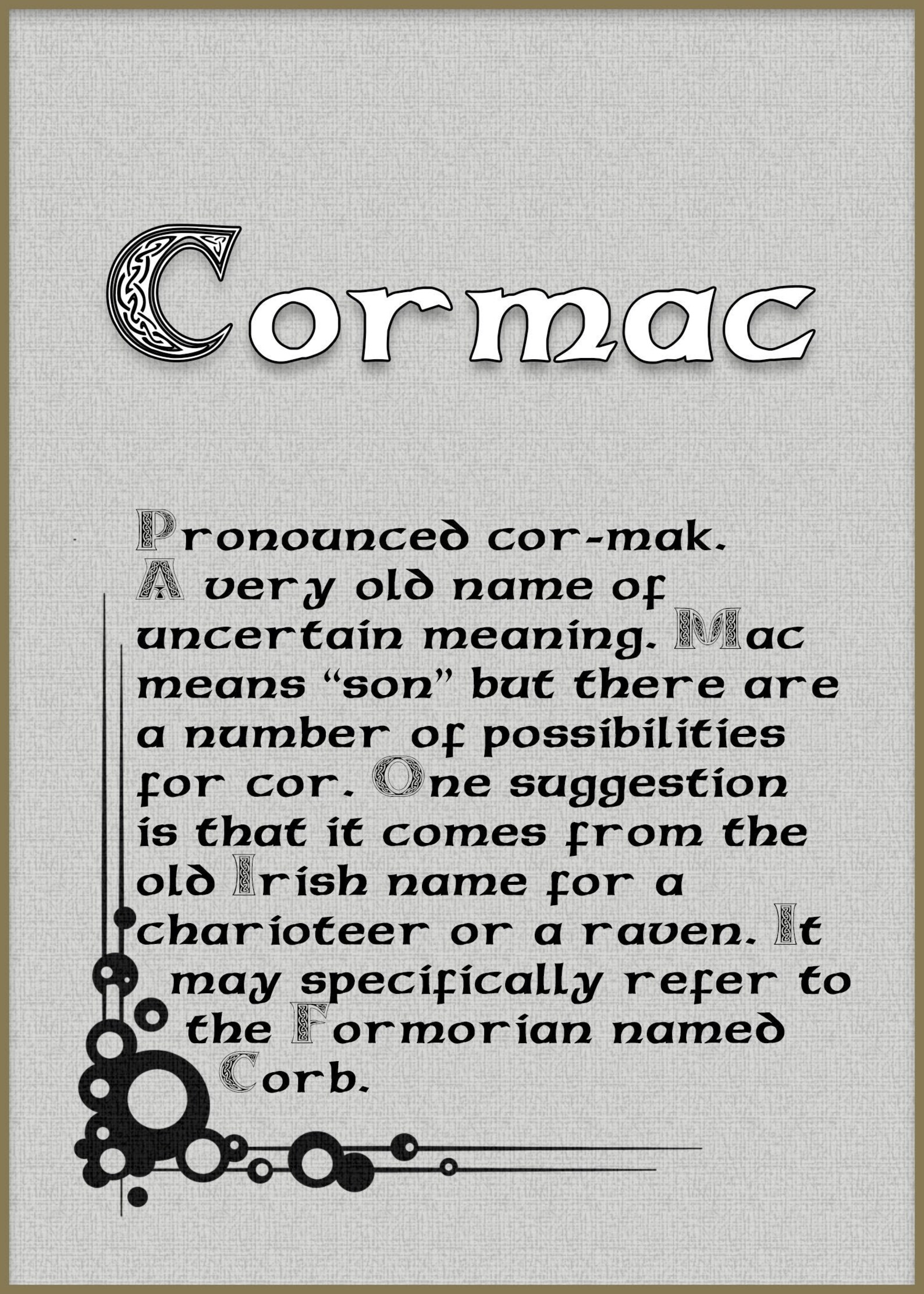 Cormac Story of the namename explained history name | Etsy