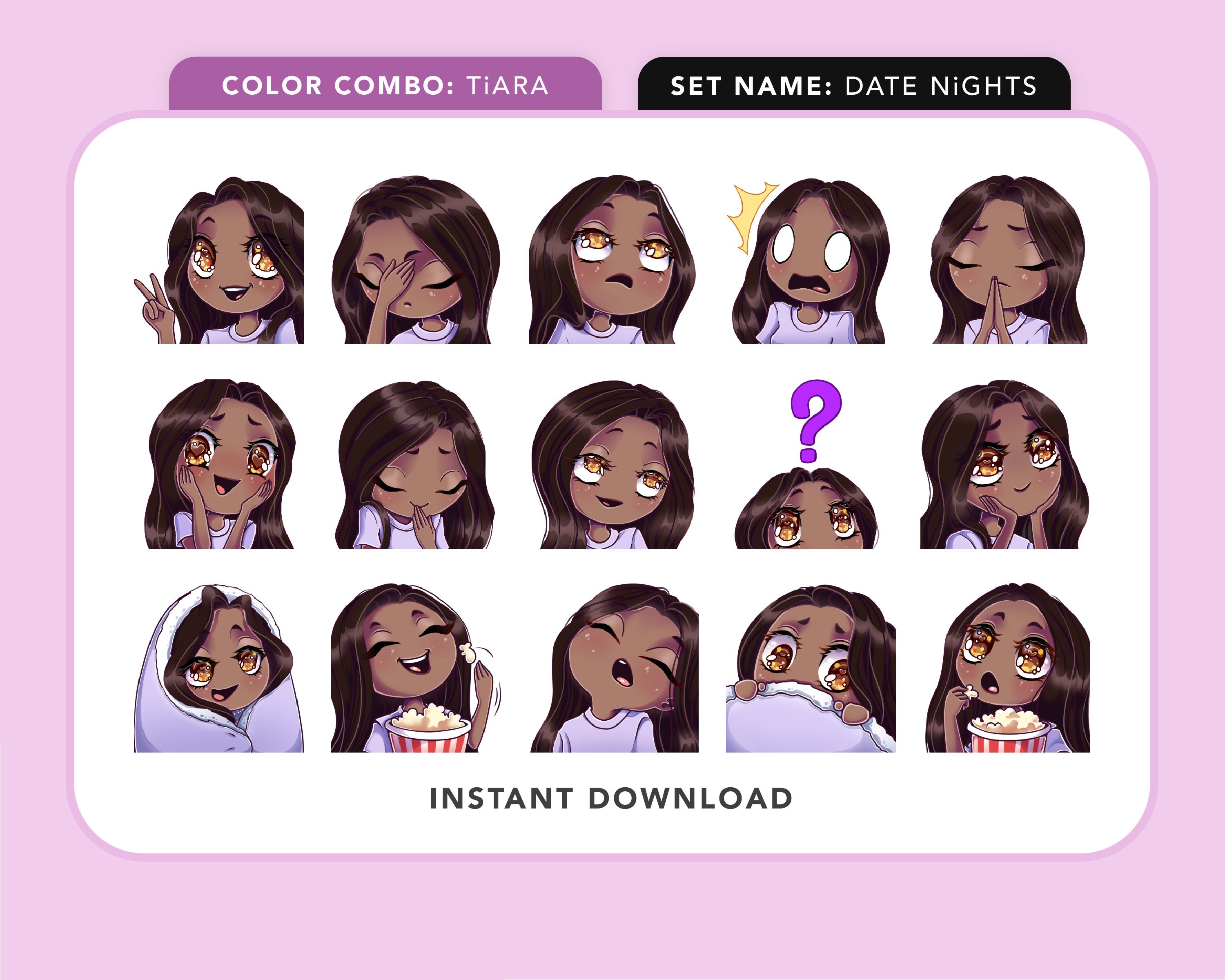 Twitch Emote Pack Tiara : Mocha Skin . Chocolate Hair . Java Brown Eyes ...
