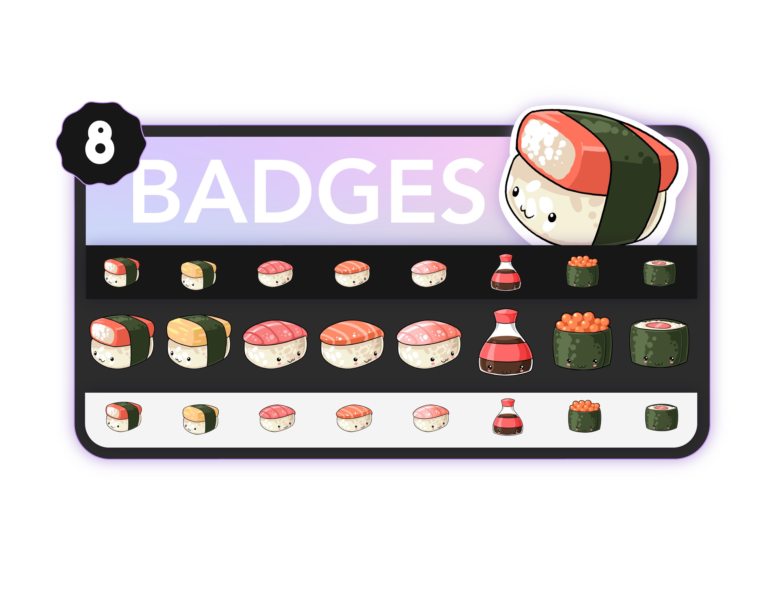 Bit Badges for Twitch Sushi Sub Badges 5 pack Digital Art ...