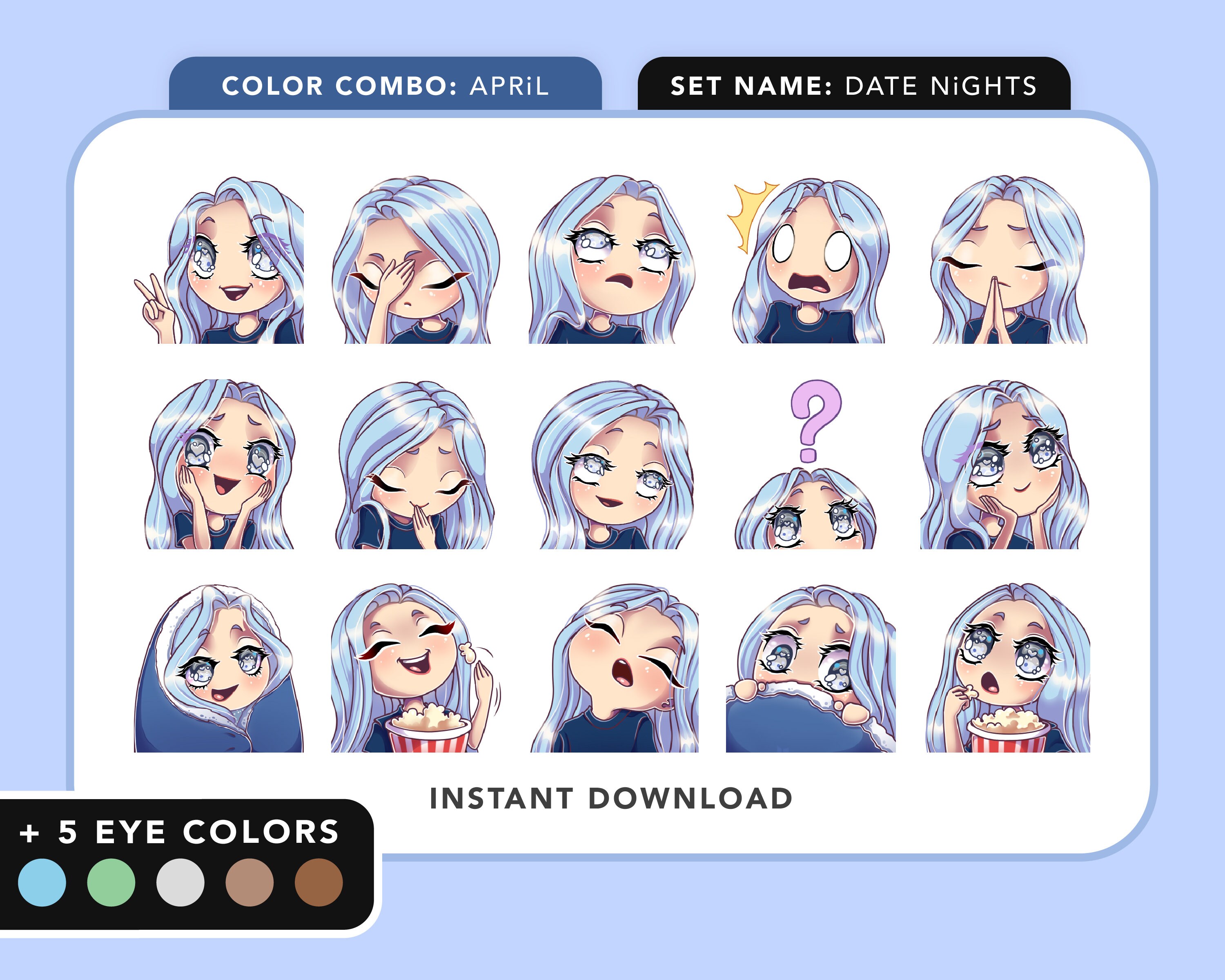 Twitch Emote Pack April : Vanilla Skin . Mist Blue Hair - Etsy Israel