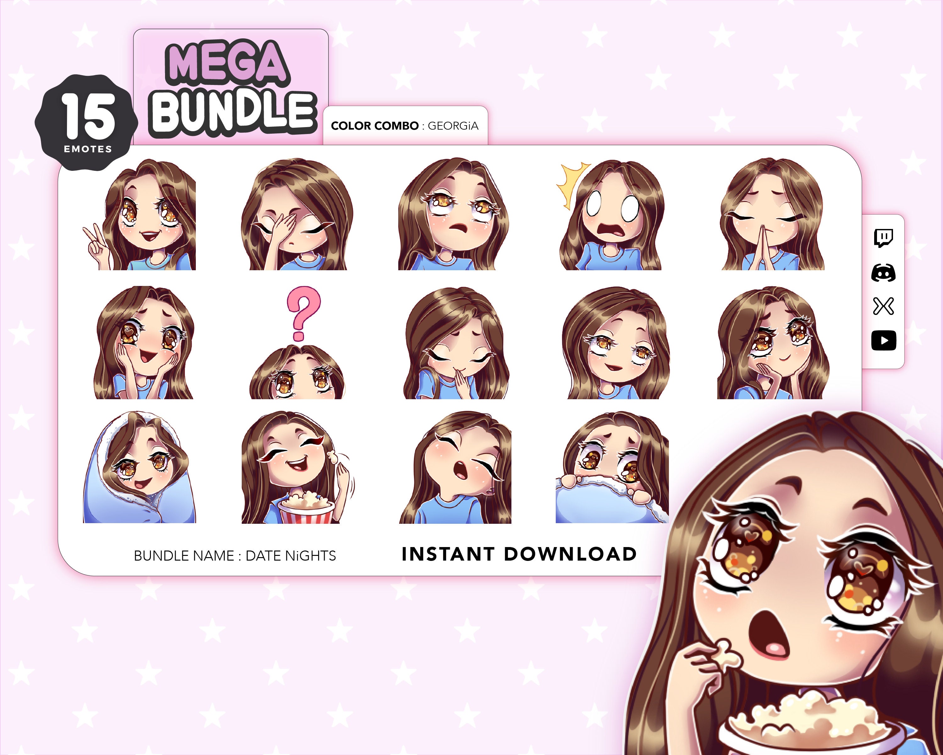 Anime girl emote pack GEORGiA : teddy brown hair. java | Etsy