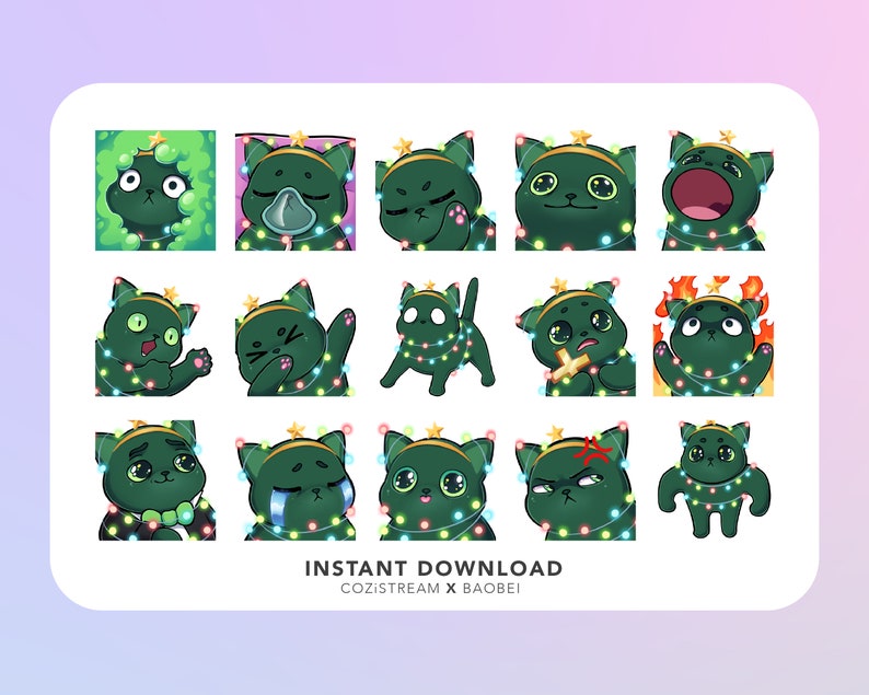 Cute Emote Pack Christmas CAT MEMES Christopher : Green Fur - Etsy