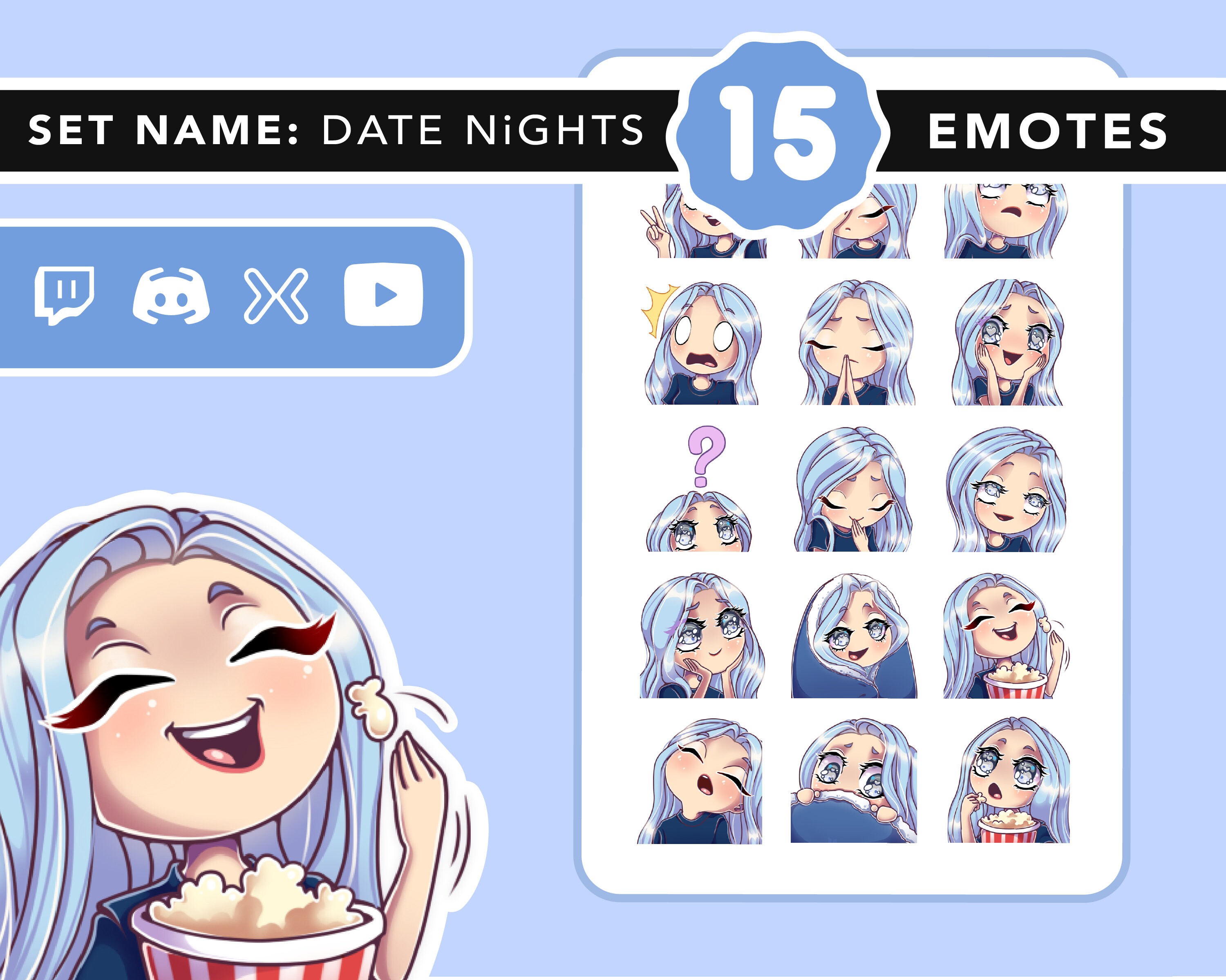 Twitch Emote Pack April : Vanilla Skin . Mist Blue Hair - Etsy Israel