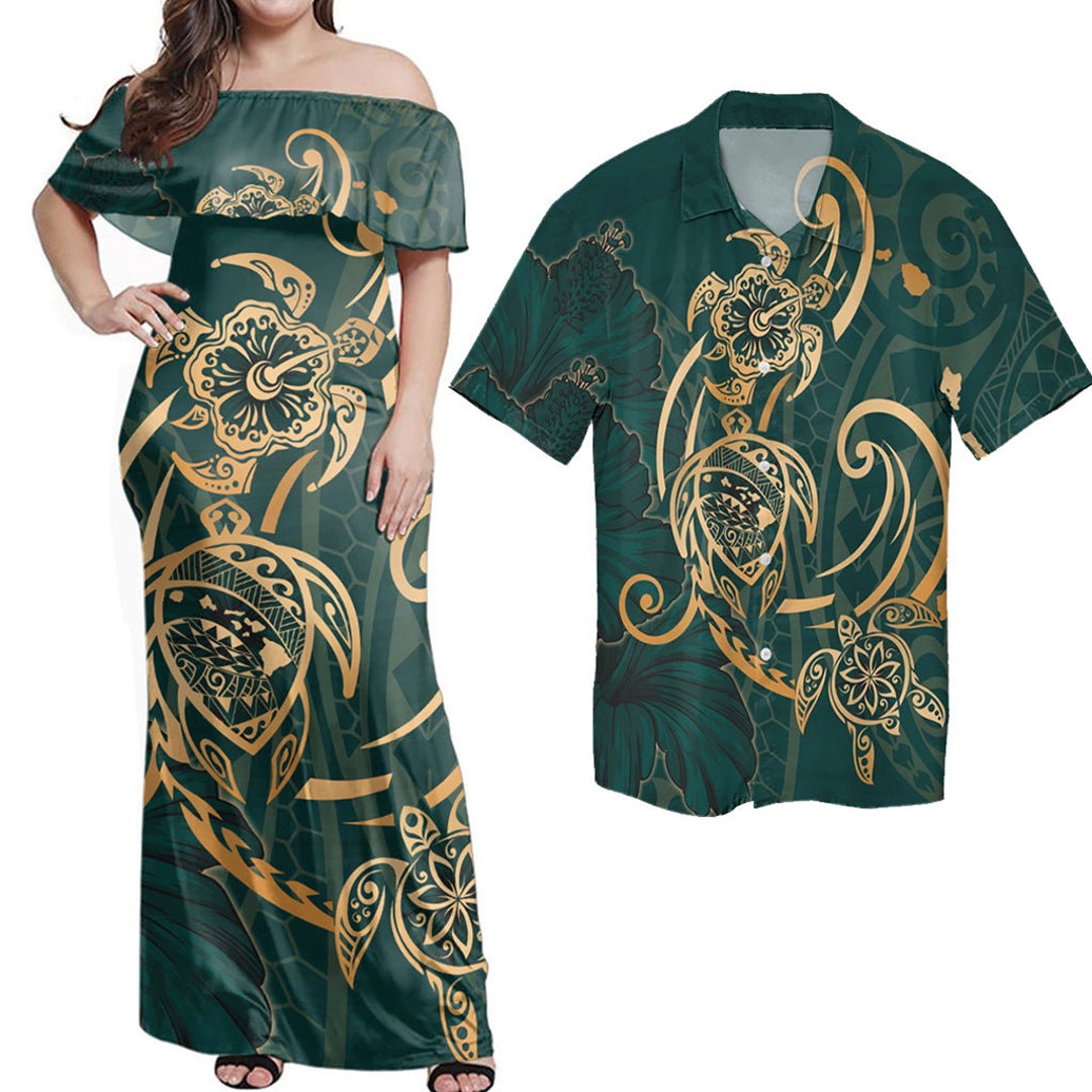 Hawaiian Matching Dress and Hawaiian Shirt Hawaii Triple Marble Turtle ...