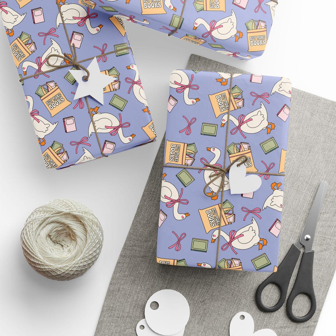 Reading Goose Book Themed Wrapping Paper Book Lover Book Club Gift Wrap ...