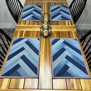 Denim Placemats Repurposed Denim Table Linens Quilted Placemat Large Mug Rug Denim Centerpiece ...