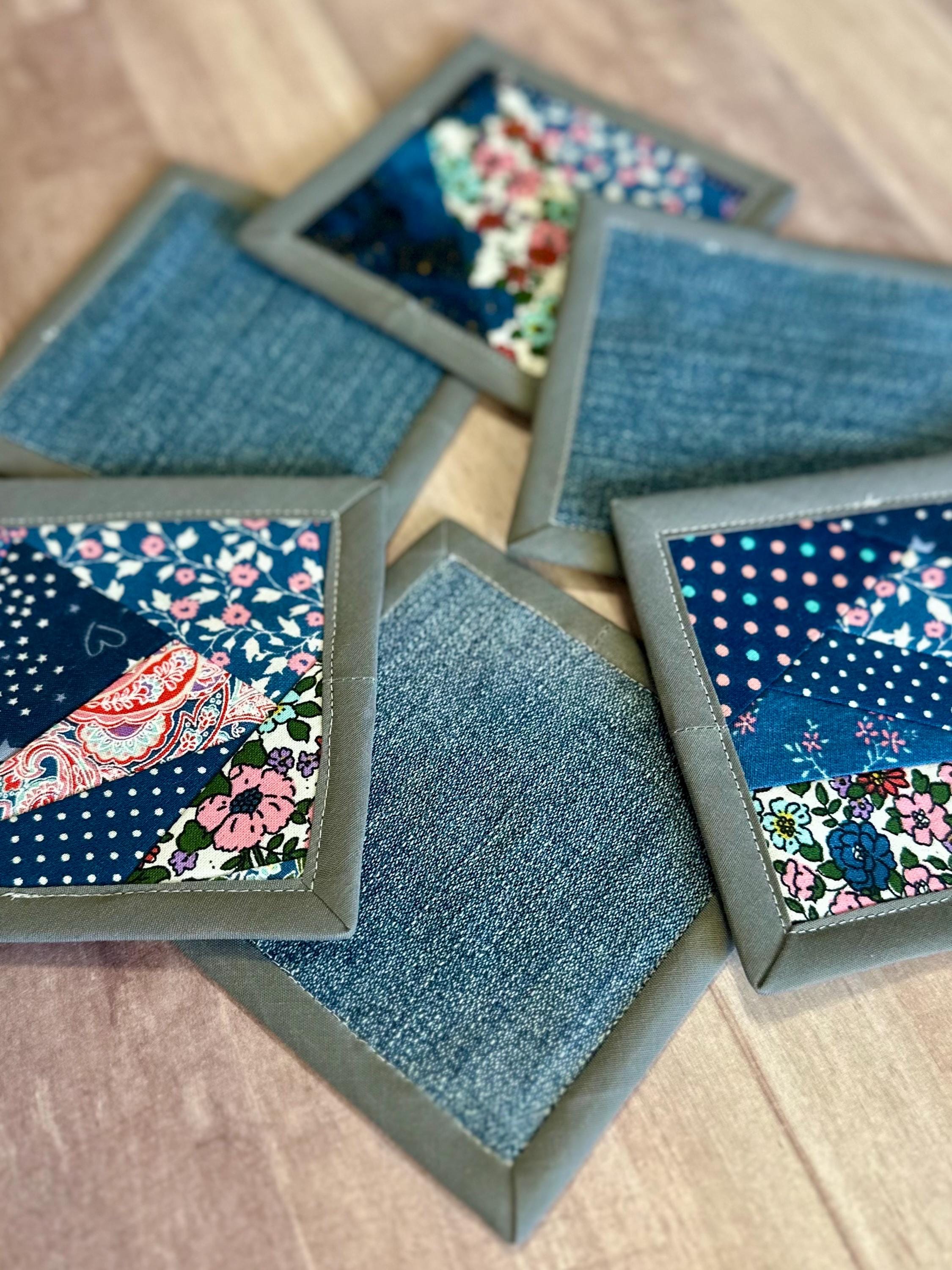 Set of 2 Quilted Coasters | Fabric Coasters | Upcycled Denim | Denim ...