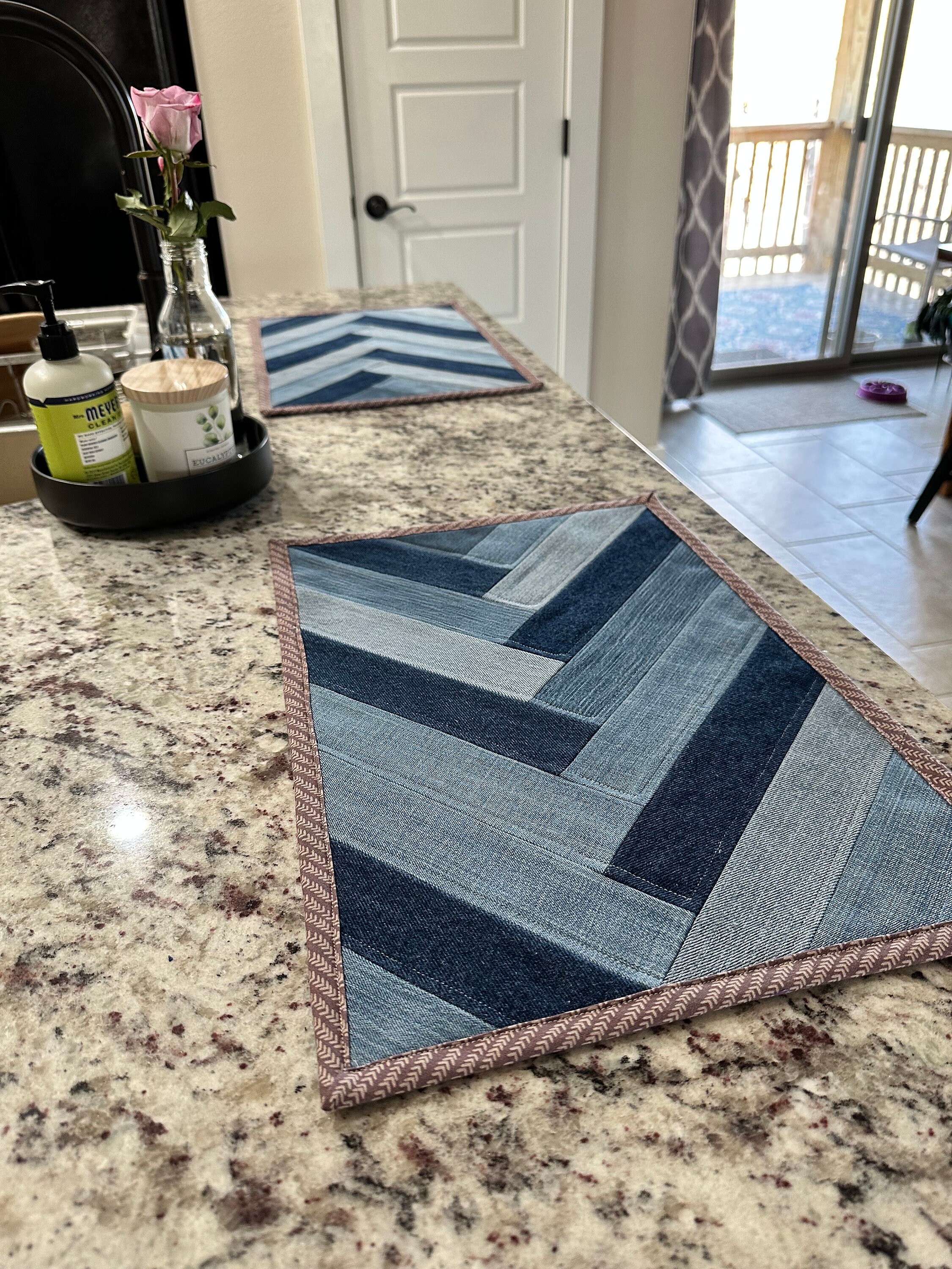 Denim Placemats Repurposed Denim Table Linens Quilted Placemat Large ...
