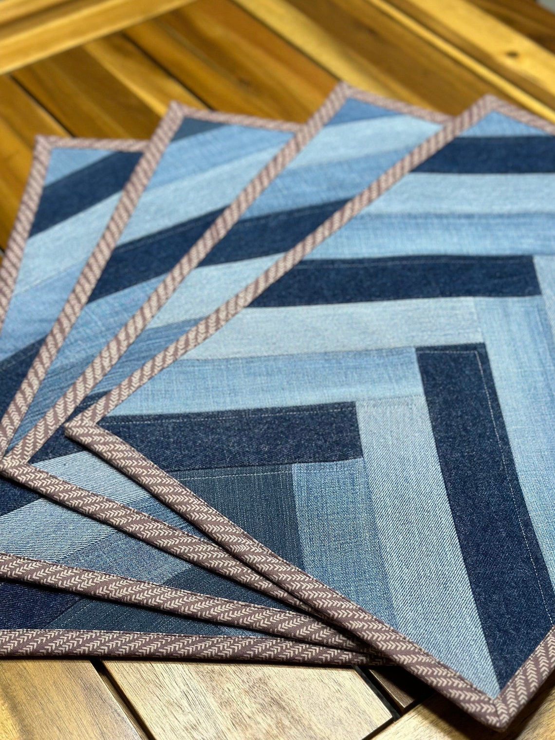 Denim Placemats Repurposed Denim Table Linens Quilted Placemat Large ...