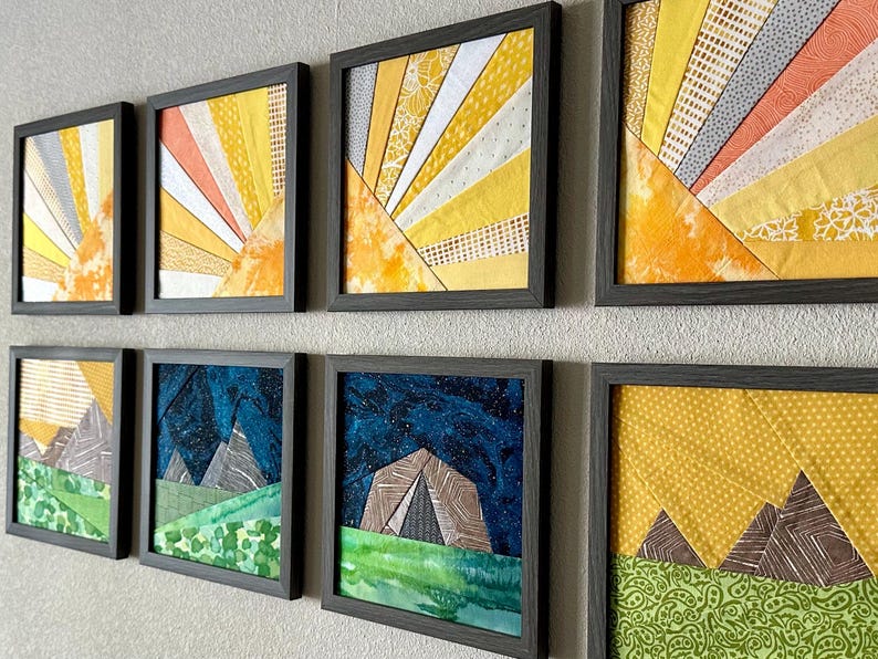 Set of 8 Framed Art Quilt Blocks | Fabric Art | Fabric Wall Art ...