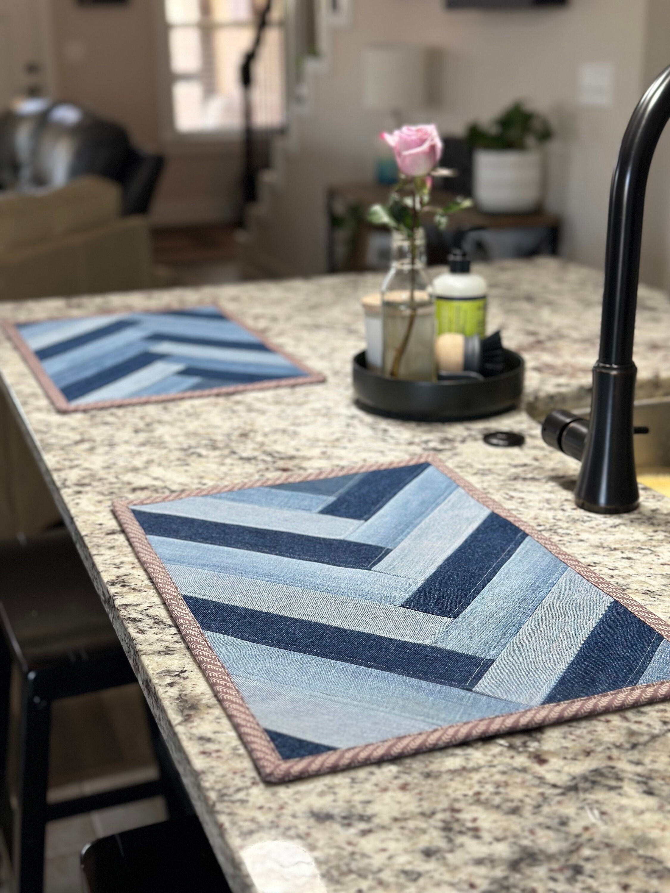 Denim Placemats Repurposed Denim Table Linens Quilted Placemat Large ...
