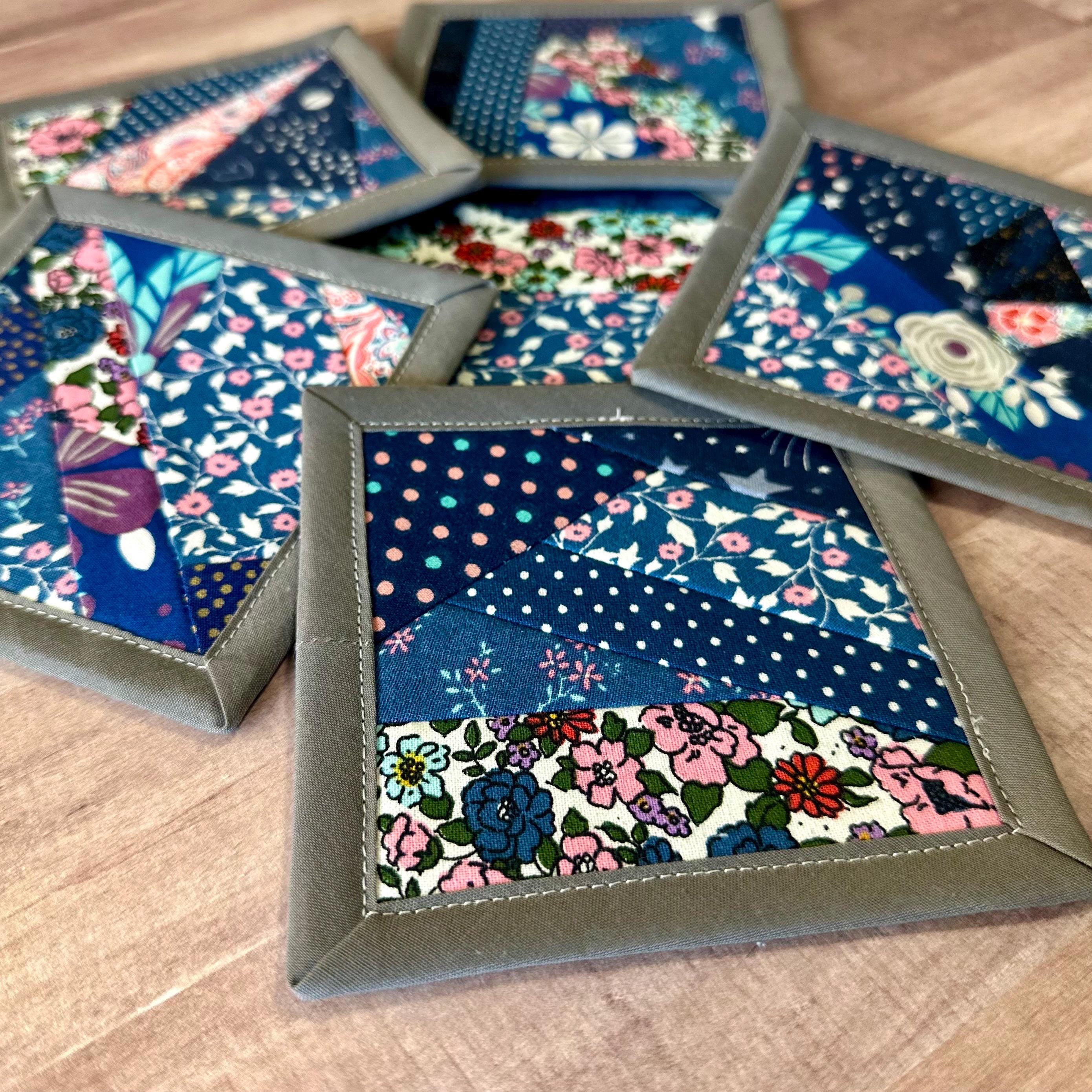 Set of 2 Quilted Coasters | Fabric Coasters | Upcycled Denim | Denim ...