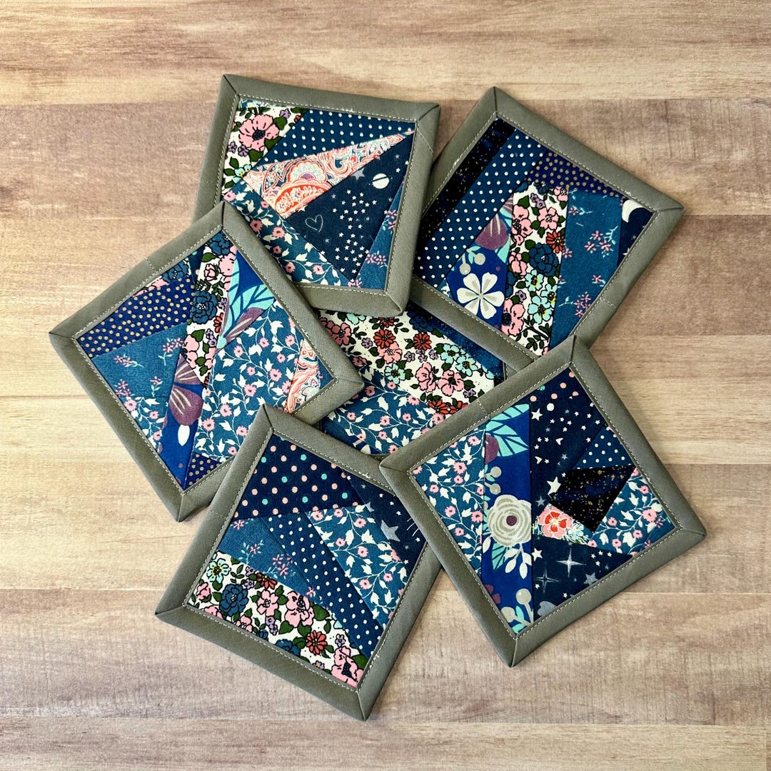Set of 2 Quilted Coasters | Fabric Coasters | Upcycled Denim | Denim ...