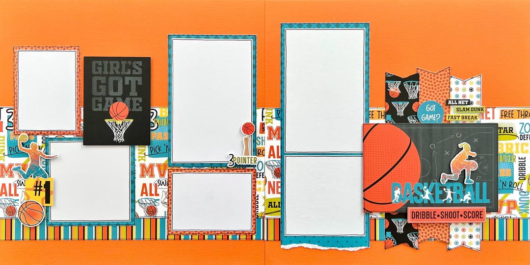 Girl Basketball - Dribble Shoot Score 12x12 Pre-cut DIY Scrapbook Page ...