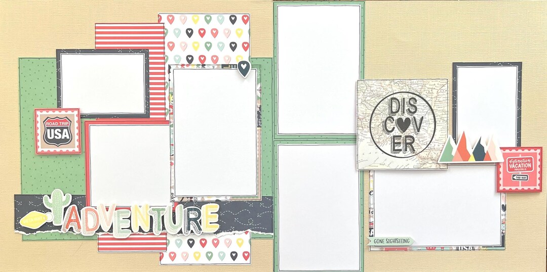 Adventure 12x12 Scrapbook Page Kit Travel Layout Kit 2 Page Scrapbook ...
