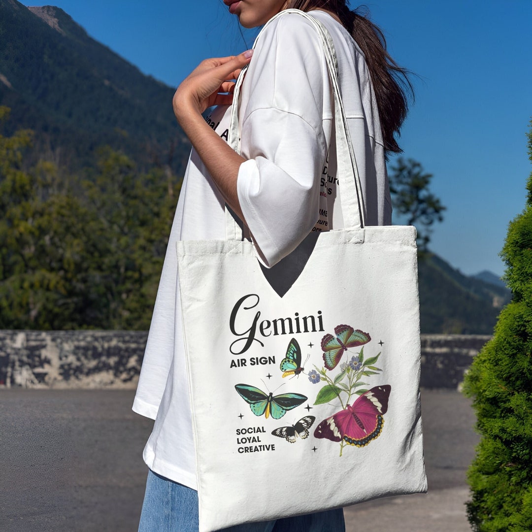 Gemini Zodiac Sign Canvas Tote Bag, Horoscope Aesthetic Bag, Butterfly ...