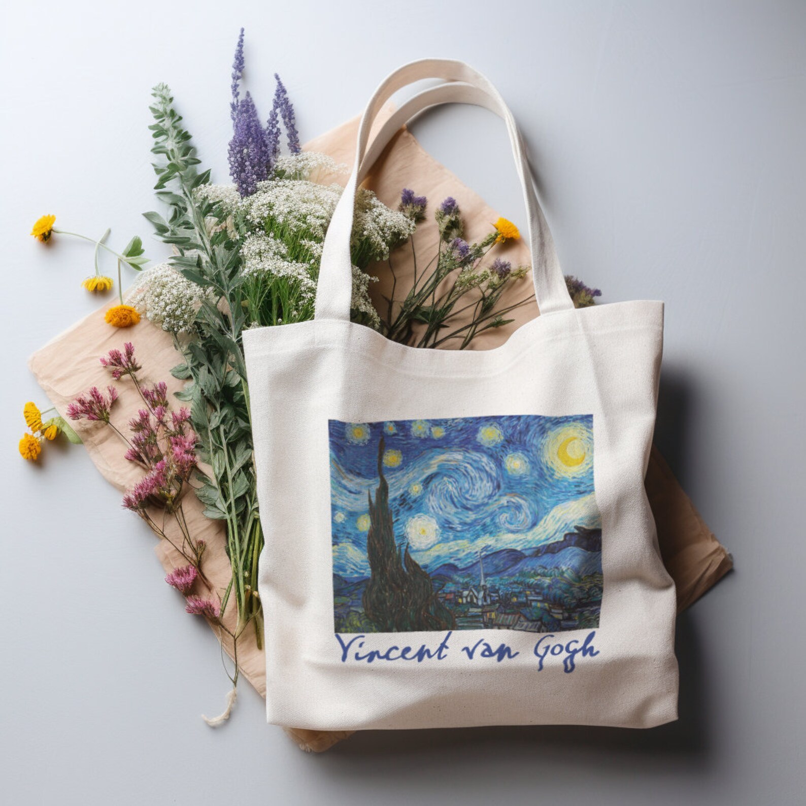 Van Gogh Tote Bag | "starry Night" | Cotton Canvas Shopping Bag - Etsy