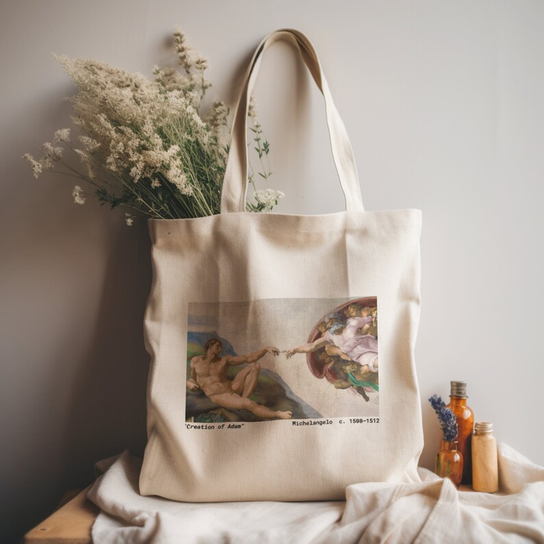 The Creation of Adam Cotton Canvas Tote Bag Michelangelo Renaissance ...