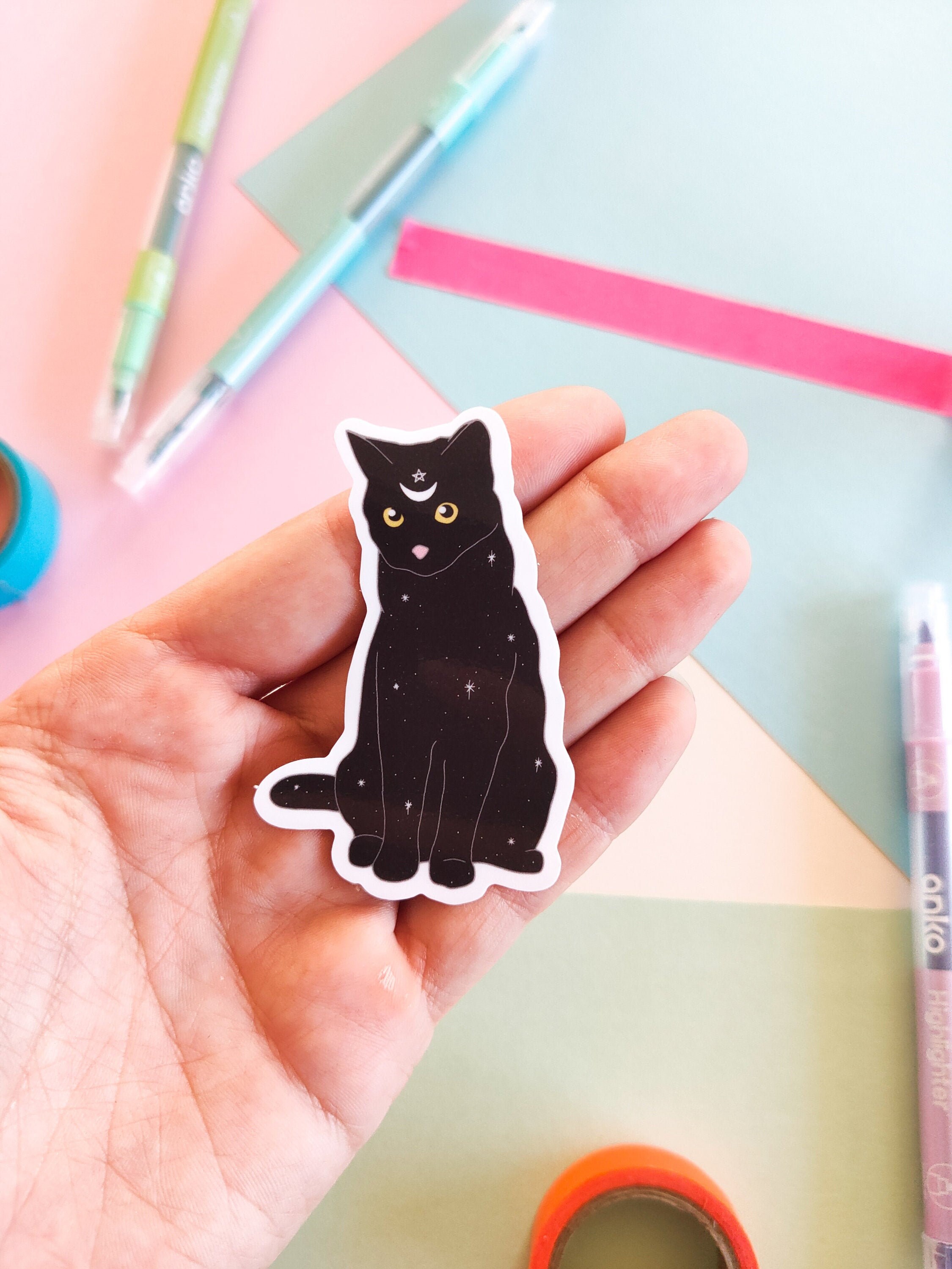 Black Cat Sticker Mystic Cat Sticker Witchy Cat Sticker - Etsy