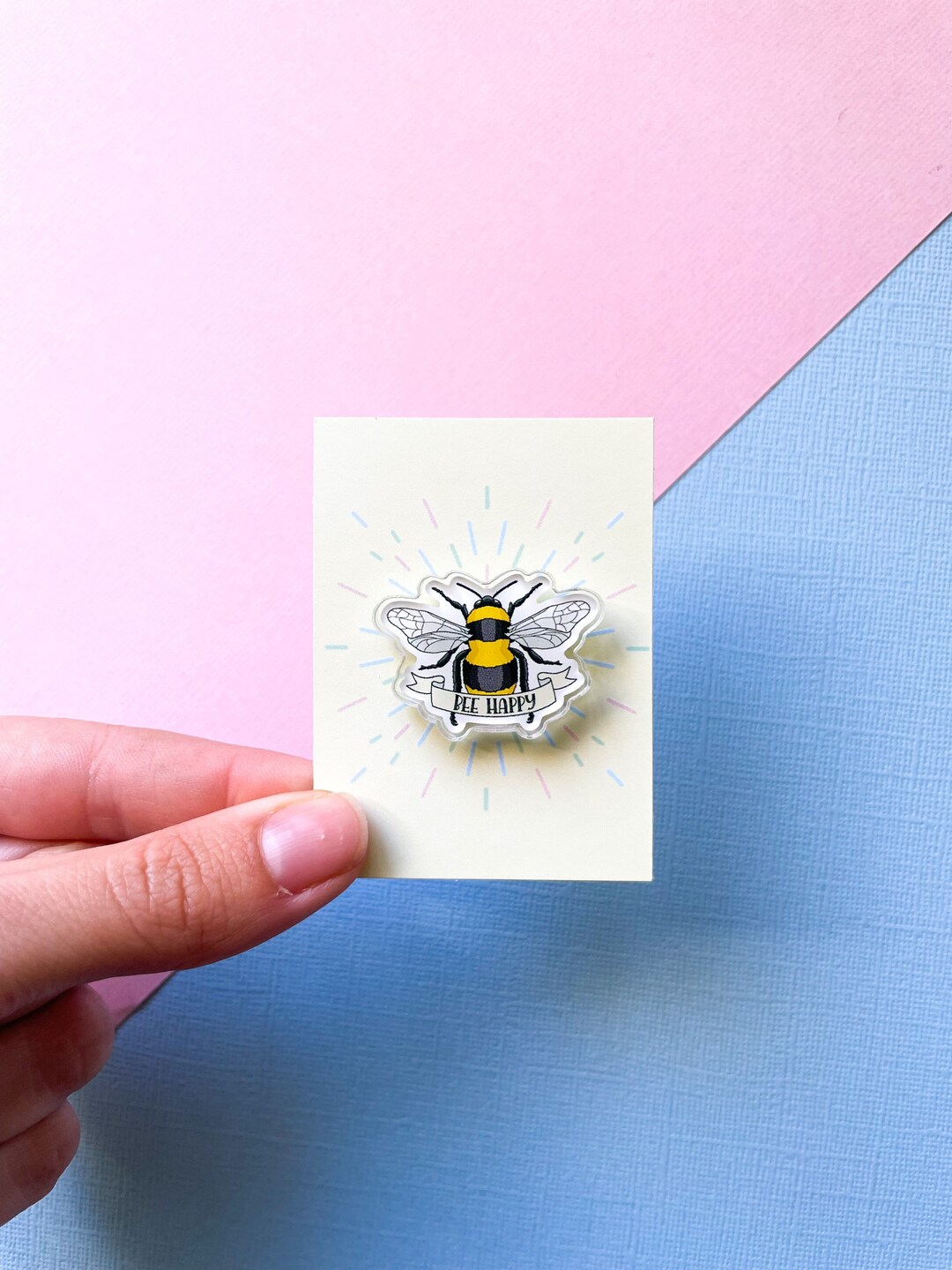 Bee Happy Pin, Bee Pin Badge, Bee Acrylic Pin, Bumblebee Pin, Bee ...