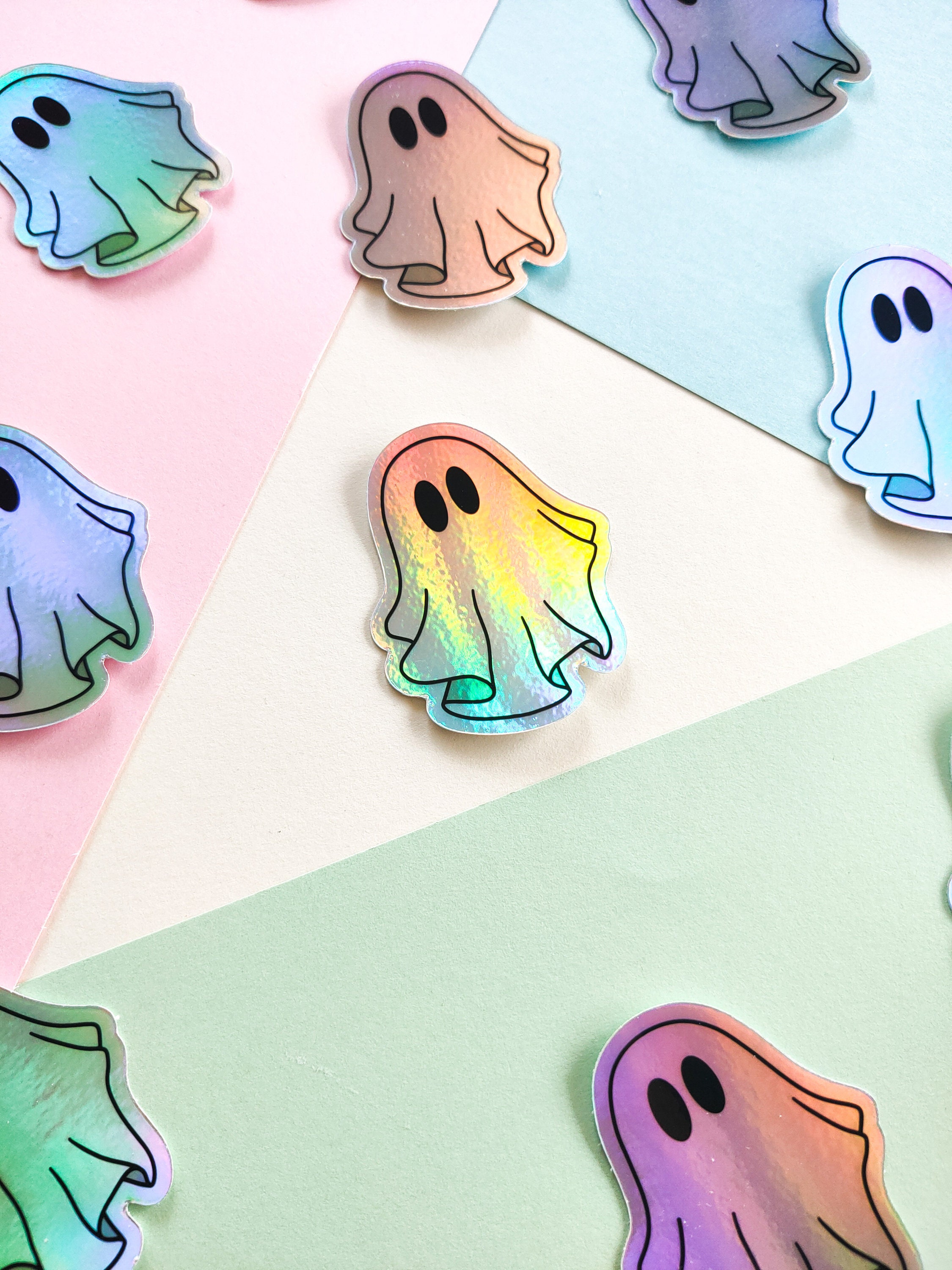 Holo Ghost Sticker Halloween Ghost Holographic Sticker - Etsy UK