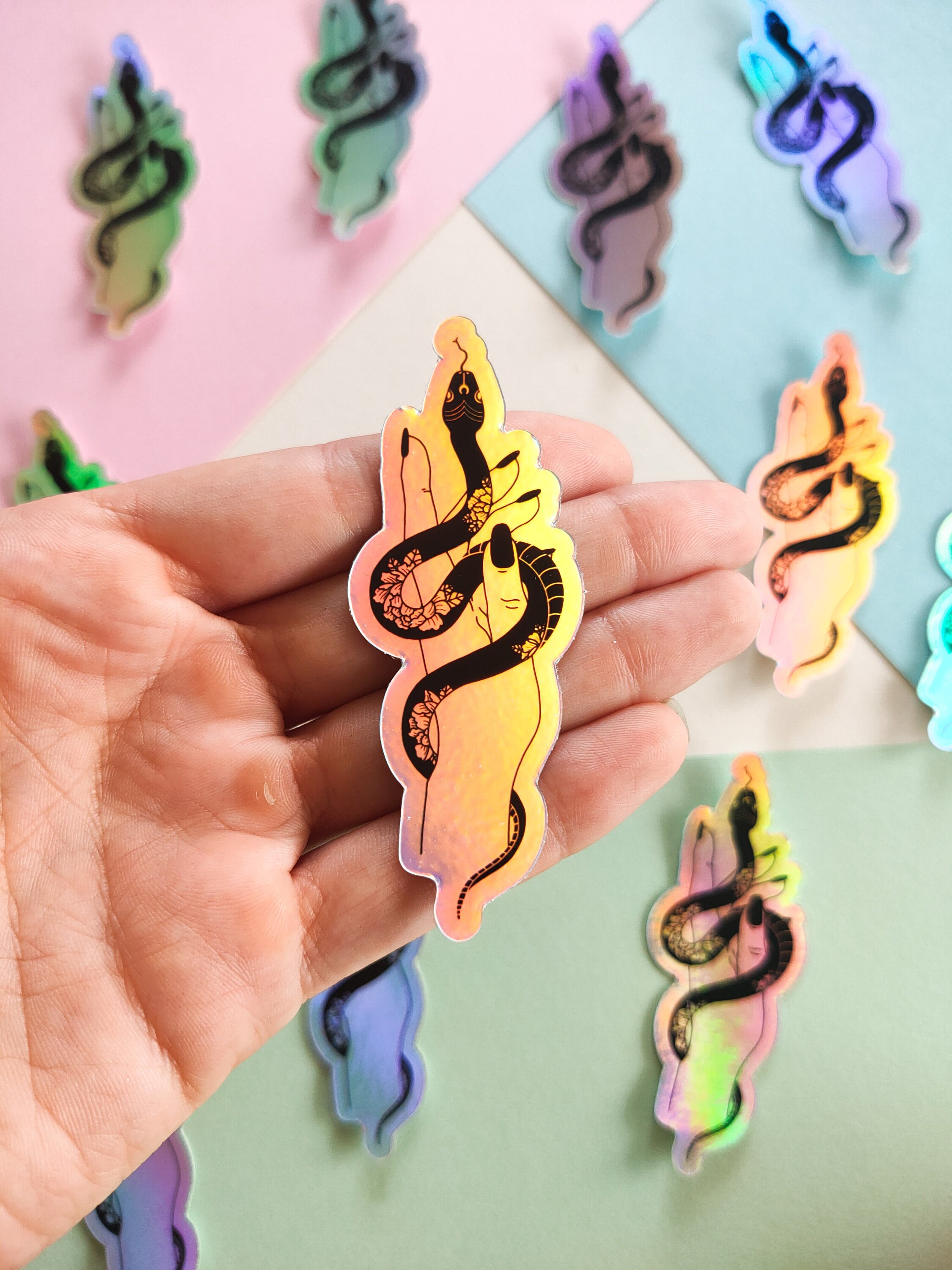 Holo Snake sticker Holographic Sticker Floral Snake Vinyl | Etsy